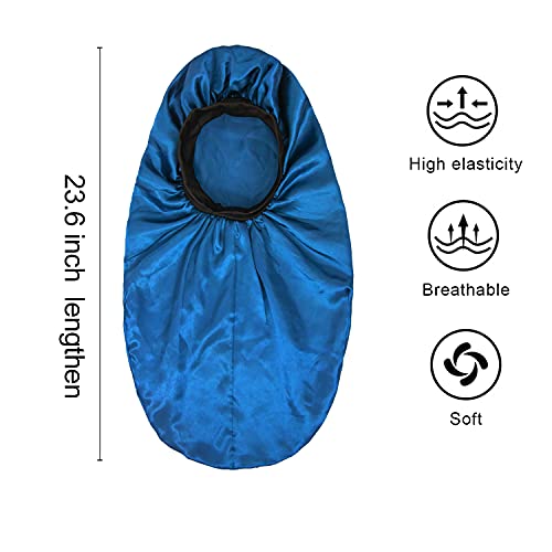 Awegeo 2 Pcs Long Satin Bonnet Sleep Cap, Extra Large Silk Bonnet for Natural Hair, Curly Hair, Long Braids Bonnets for Black Women Night Sleep with Soft Wide Elastic Band