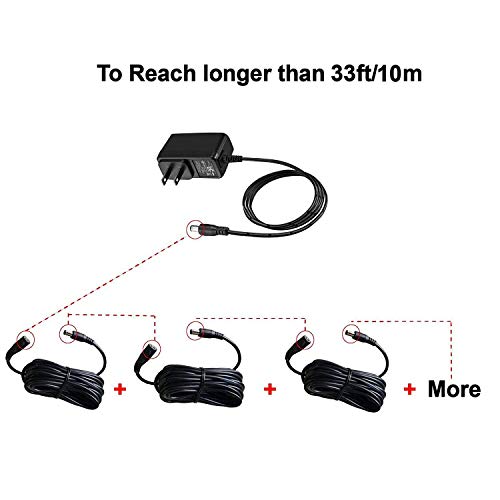 LONNKY 12V DC Extension Cord 33FT/10M,5.5mm x 2.1mm,Male to Female Power Cable,Black DC Extension Cable,Used for CCTV Security Cameras,LED Strip