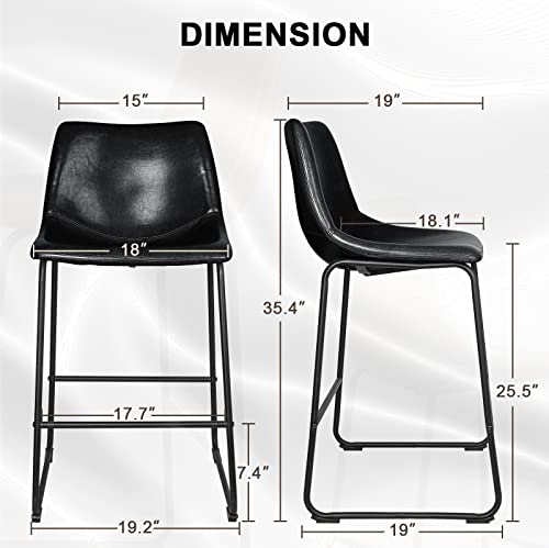 LEMBERI 26 inch Bar Stools Set of 2, Modern Counter Height Bar Stools, Faux Leather Barstool with Back and Metal Leg, Armless Dining Chairs for Kitchen Island Pub Living Room (26, Black)