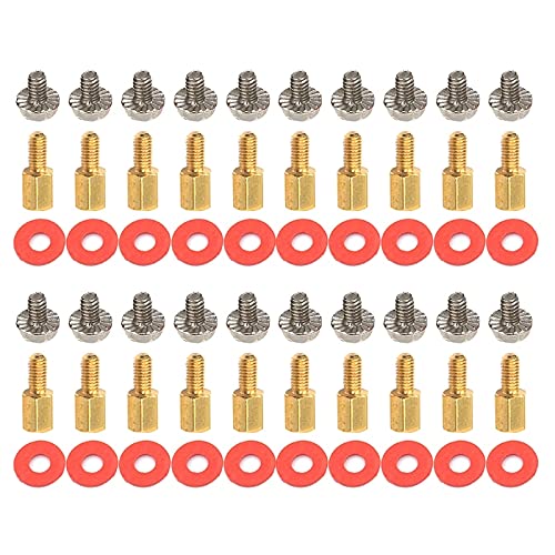 Connectors (20x Screw+20x Motherboard Riser +20x Washer) 6.5mm 6-32-M3 Computer Golden Motherboard Riser+Screws + Red Washers 34YD - (Color: 2)