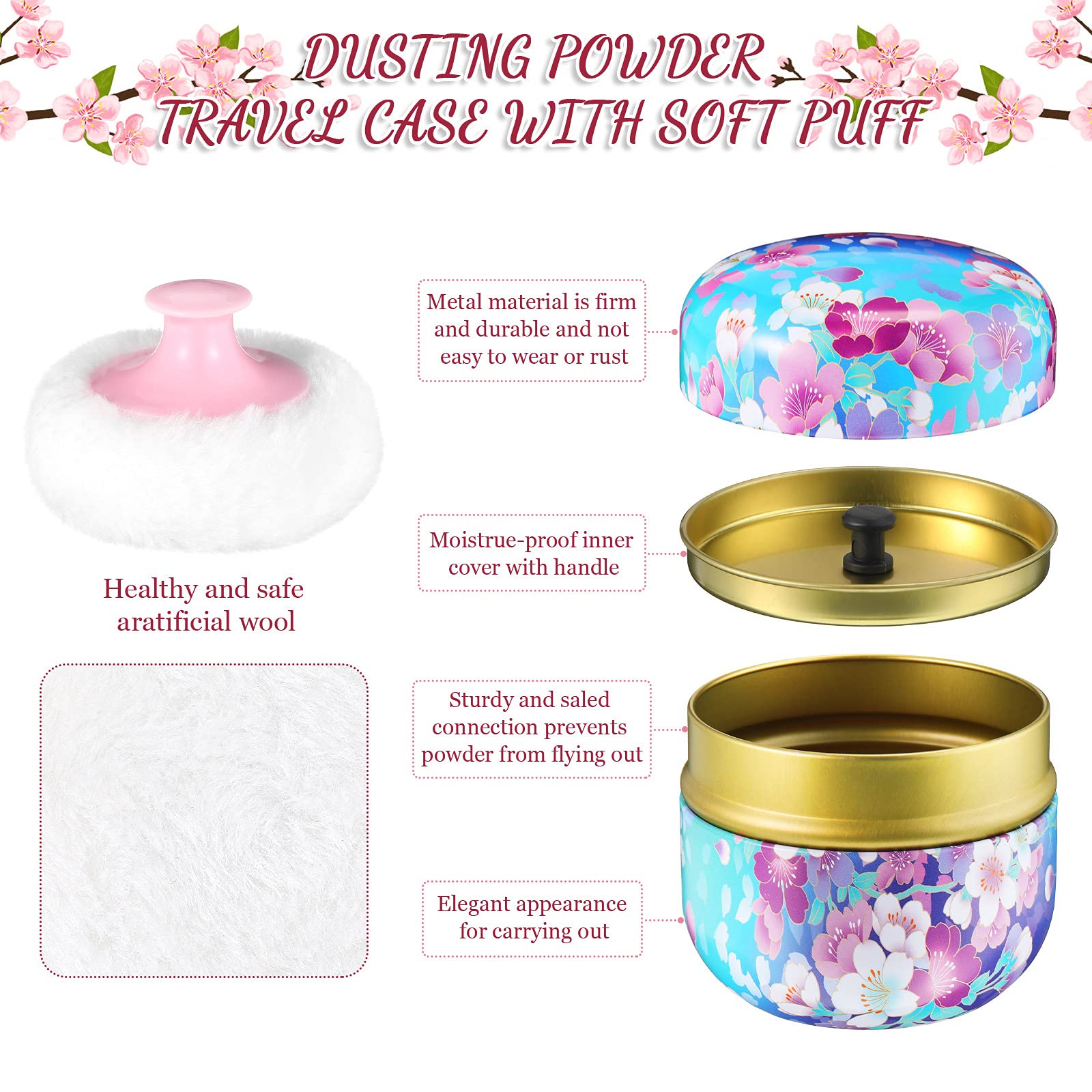 Chengu 2 Sets Body Powder Puff and Container, 2 Soft Puffs 2 Spoon and 2 Dusting Loose Powder Container for Baby Women Home and Travel Use
