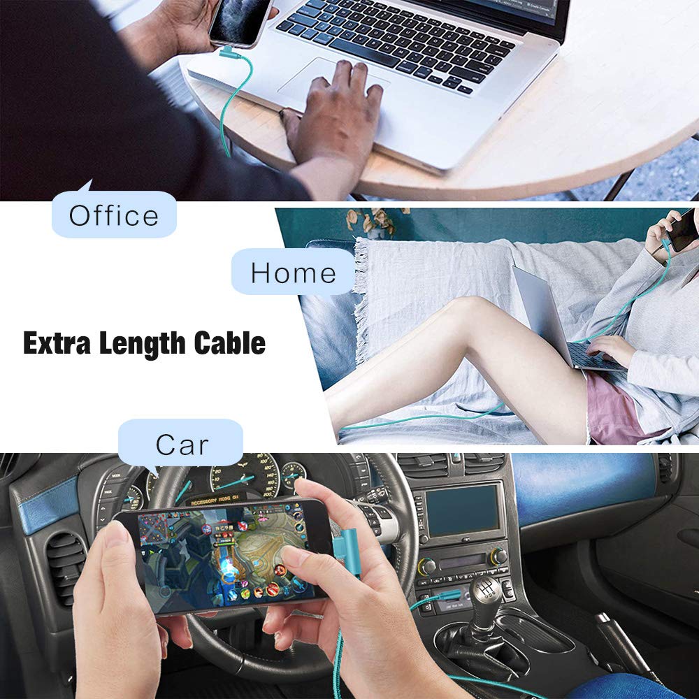 Jeercor Lightning Cable 10FT MFi Certified iPhone Charger 90 Degree Nylon Braided Fast Charging Long for iPhone 12/12pro/11/11pro/XS/MAX/XR/X/8P/8/7P/7/6(3-Pack)