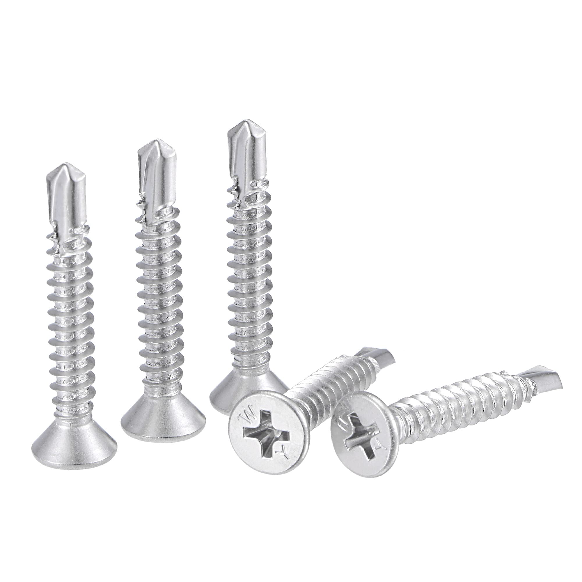 uxcell Phillips Head Self Drilling Screws, 10 x 1 1/16" 410 Stainless Steel Full Thread Sheet Metal Screw 50pcs