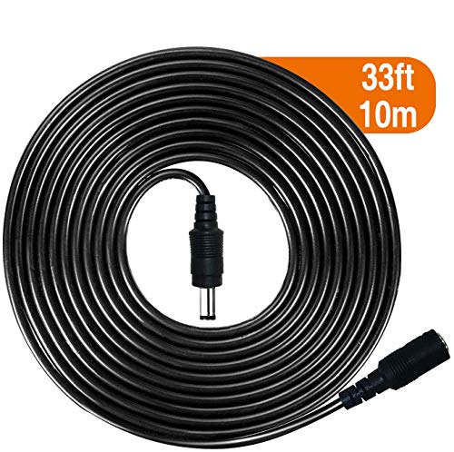 LONNKY 12V DC Extension Cord 33FT/10M,5.5mm x 2.1mm,Male to Female Power Cable,Black DC Extension Cable,Used for CCTV Security Cameras,LED Strip