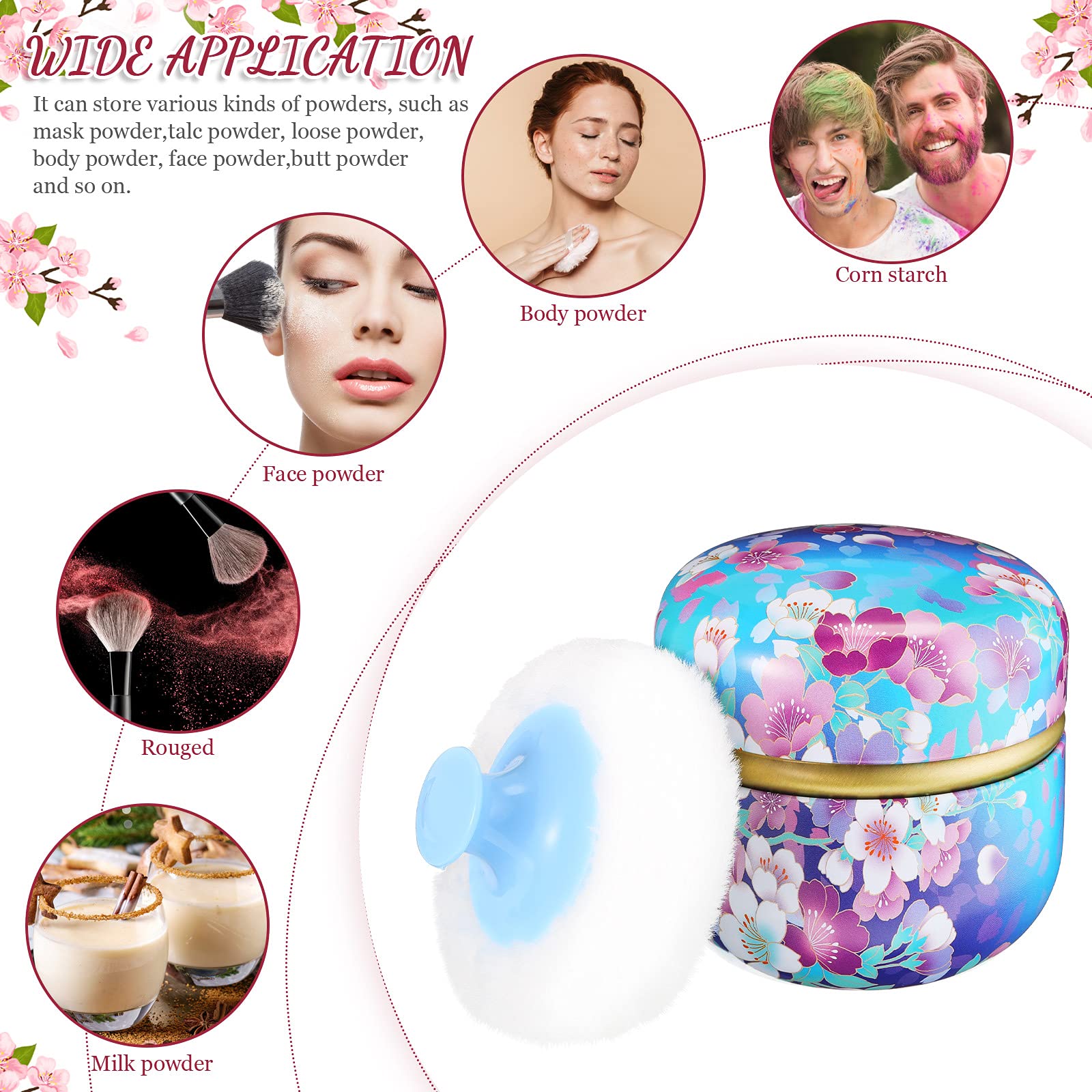 Chengu 2 Sets Body Powder Puff and Container, 2 Soft Puffs 2 Spoon and 2 Dusting Loose Powder Container for Baby Women Home and Travel Use