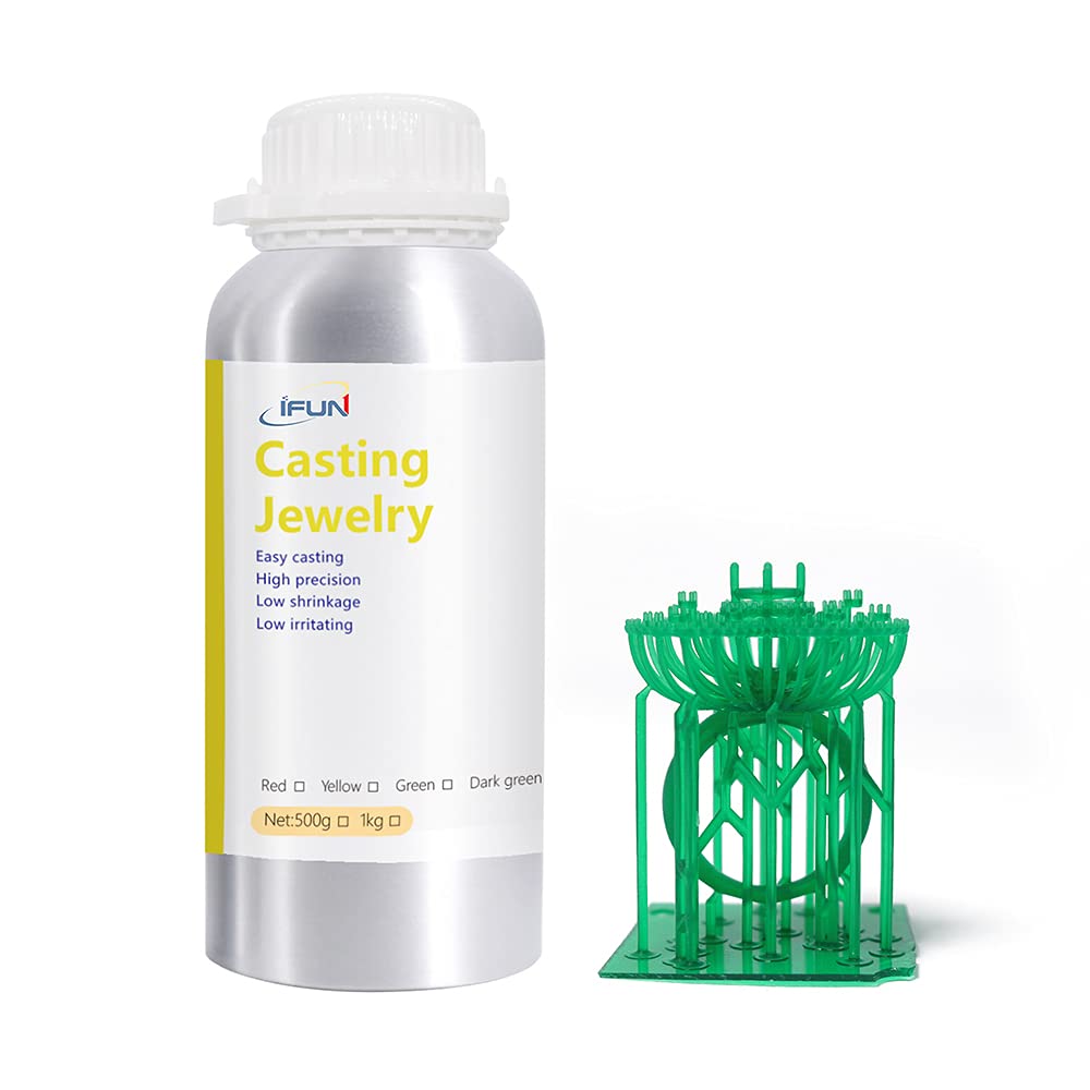 IFUN Jewelry Casting Resin for 405nm LCD DLP Printing-Easy to Print Use and Burn High Resolution- 3D Printer Photosensitive Castable Resin Liquid- Green 500g