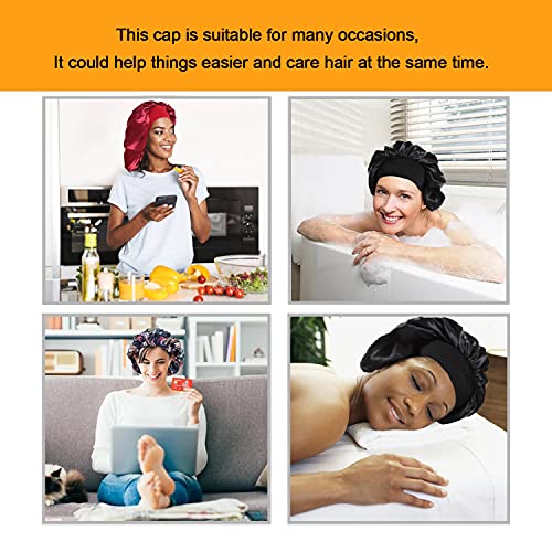 Awegeo 2 Pcs Long Satin Bonnet Sleep Cap, Extra Large Silk Bonnet for Natural Hair, Curly Hair, Long Braids Bonnets for Black Women Night Sleep with Soft Wide Elastic Band