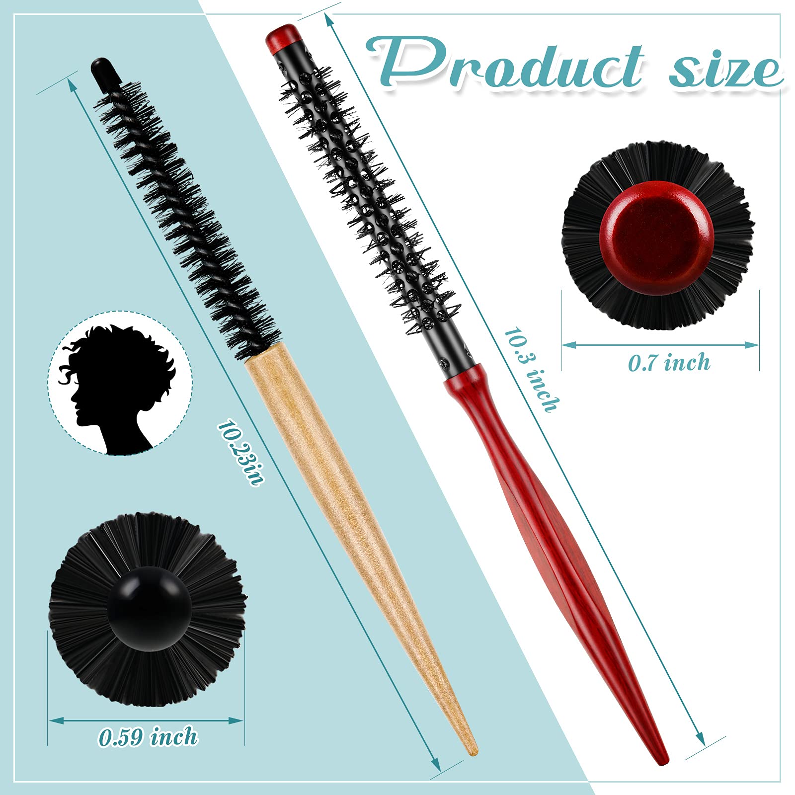 2 Pcs Small Round Hair Brush Mini Round Wood Brush Roller Quiff Hair Combs Nylon Bristles es Salon dressing for Blow Drying Curly Styling Bangs Lifting Beard Care, 2 Styles