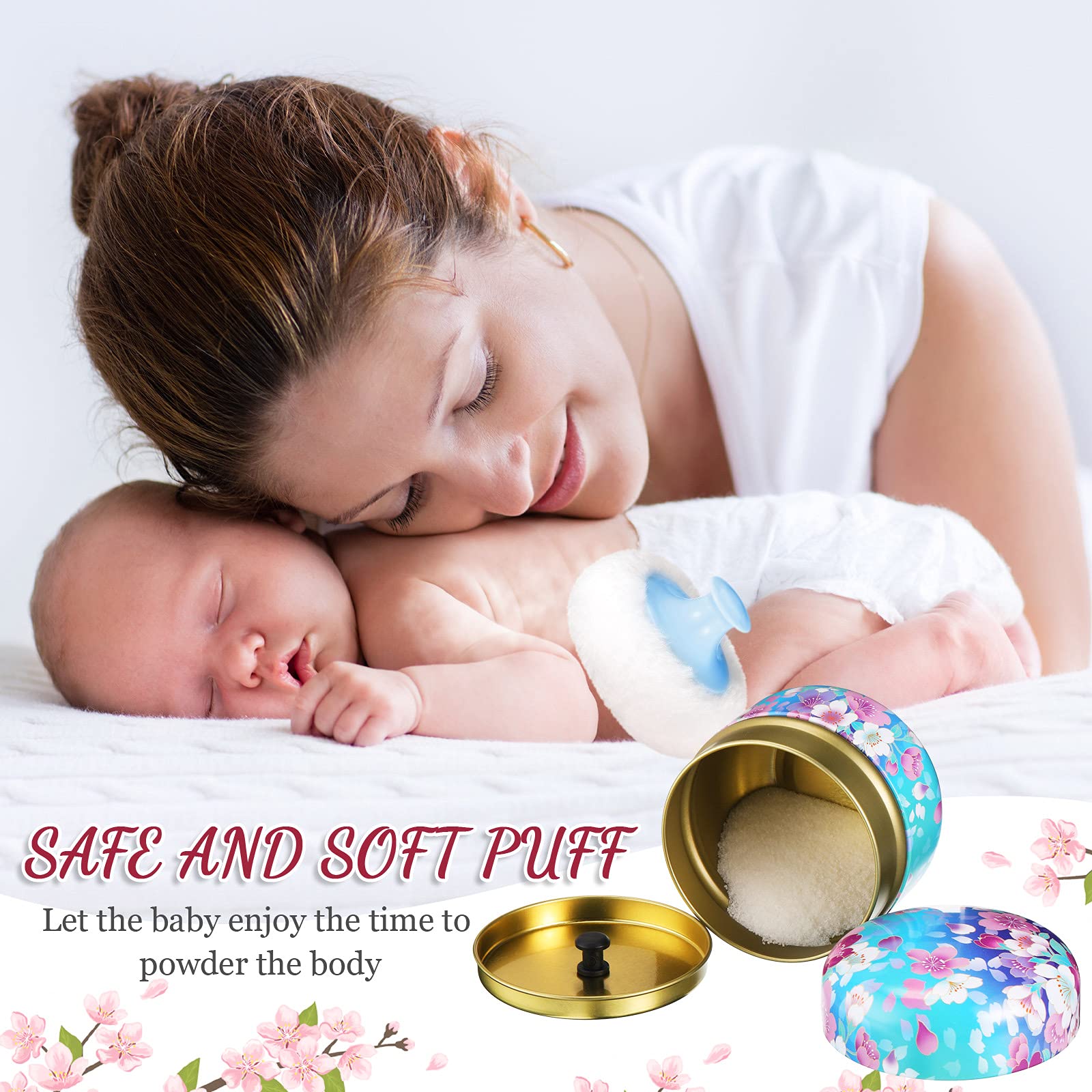 Chengu 2 Sets Body Powder Puff and Container, 2 Soft Puffs 2 Spoon and 2 Dusting Loose Powder Container for Baby Women Home and Travel Use
