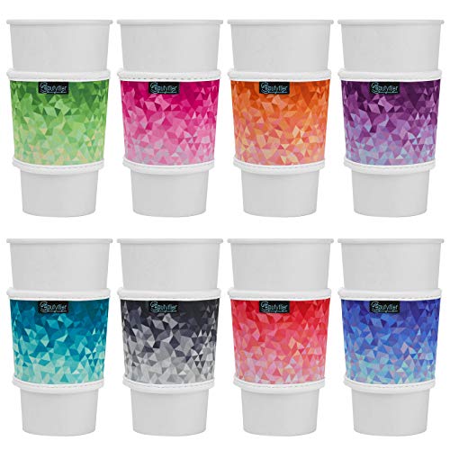 Beautyflier 8pcs Anti-Slip Neoprene 2.5mm Thick Collapsible Heat Resistant Coffee Cup Insulated Sleeve for Coffee/Tea/Cold Drinks (Geometric gradient)