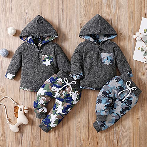 Viworld Toddler Baby Boy Clothes Infant Long Sleeve Hoodie Tops Dinosaur Print Pants Fall Winter 2pcs Outfit Set (Grey, 3-4T)