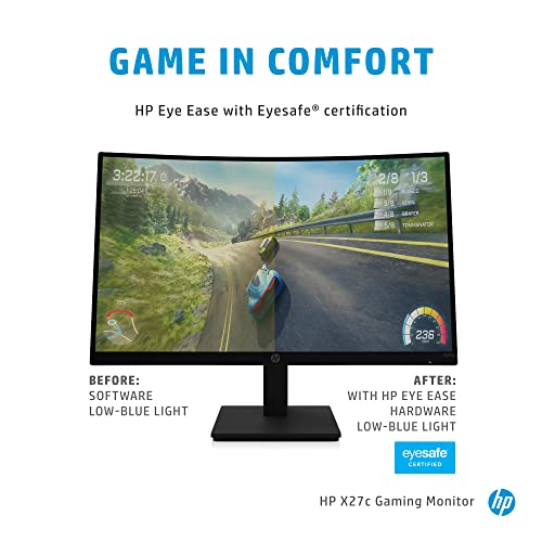 HP 27-inch Curved 165Hz FHD Gaming Monitor, Eyesafe (X27c, Black)