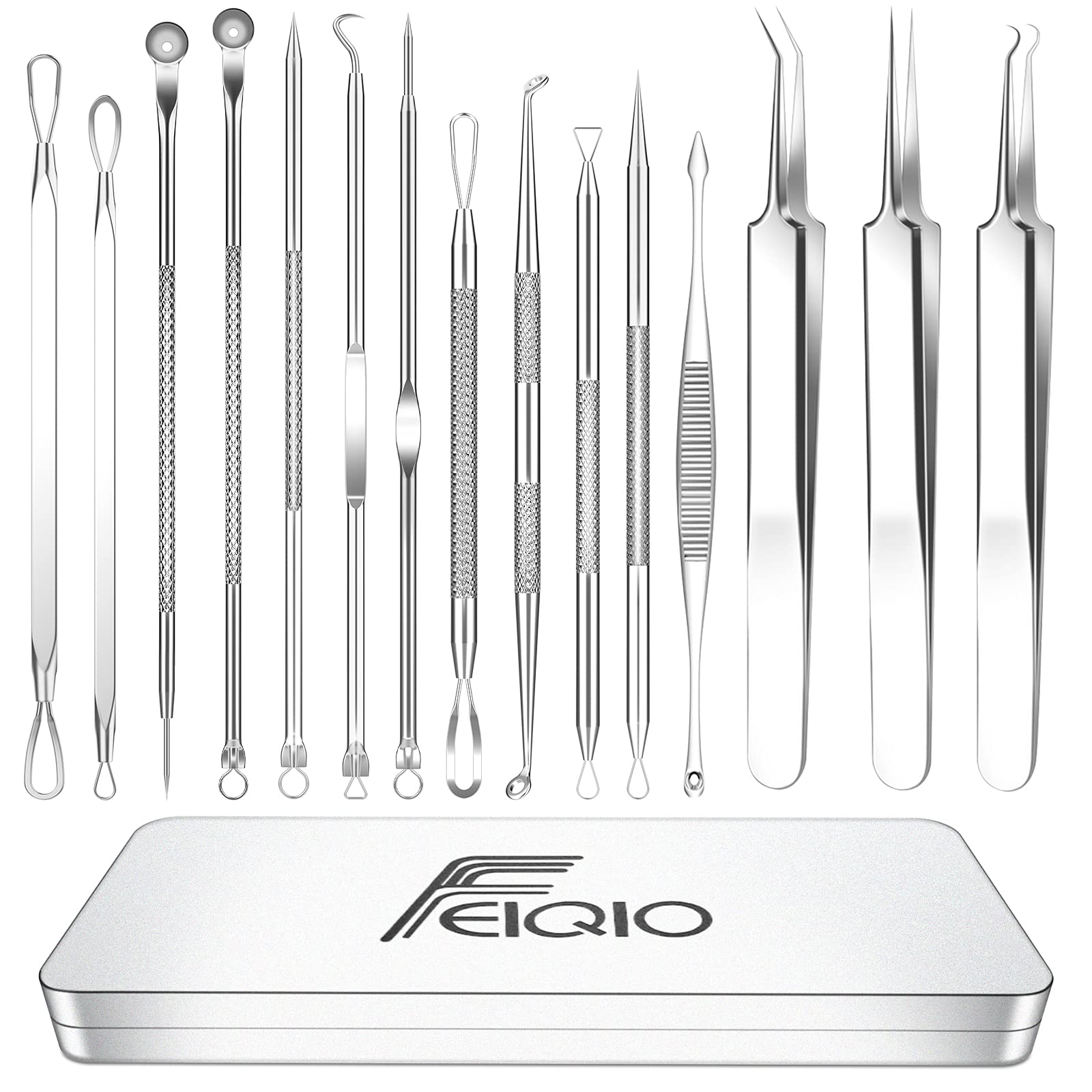 Pimple Popper Tool Kit, 15 PCS Blackhead Remover Comedone Acne Extractor Tools, Professional Sharp Stainless Skin Blemish Removal Pimple Tools with Metal Case
