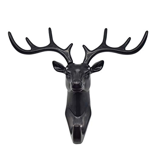 Maydahui 3PCS Deer Head Wall Hook Antler Hanger Animal Shaped Key Coat Hat Hooks Plastic Home Decoration Black White Grey Heavy Duty for Living Room Bedroom Bathroom