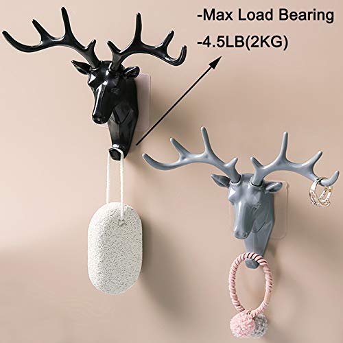 Maydahui 3PCS Deer Head Wall Hook Antler Hanger Animal Shaped Key Coat Hat Hooks Plastic Home Decoration Black White Grey Heavy Duty for Living Room Bedroom Bathroom