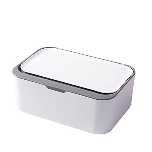 KOOMTOOM Wet Wipe Dispenser,Baby Napkin Storage Box Holder Container Dust-Proof Wet Tissue Box Wet Wipe Case Holder with Lid Keeps Wipes Fresh for Car, Home, Office (White Grey)