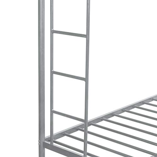 Metal Bunk Beds Twin Over Full Size with 2 Ladder and Trundle Bed for Kids Teens Adults, (Silver)
