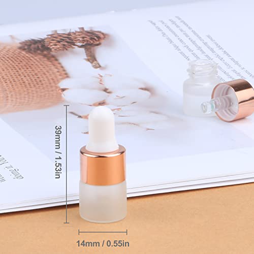 30 Pack Frosted Glass Dropper Bottle,Essential Oil Dropper Bottle Travel Glass Vials Cosmetic Sample Container For Essential Oils,Perfume With Glass Eye Dropper&Rose Gold Lids (1ml)