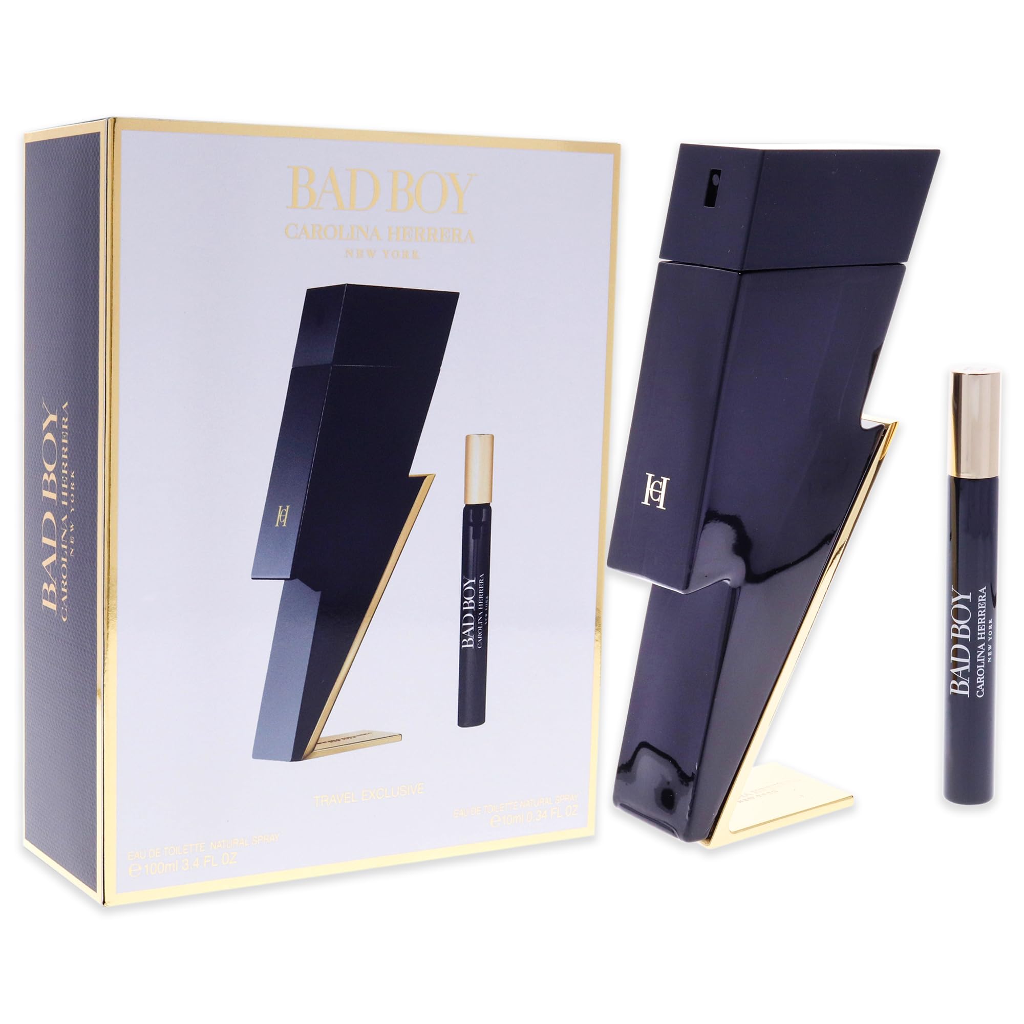 Carolina Herrera Bad Boy 2-Piece Travel Set for Men (3.4 Oz Eau De Toilette Spray + 0.34 Oz Eau De Toilette Spray)