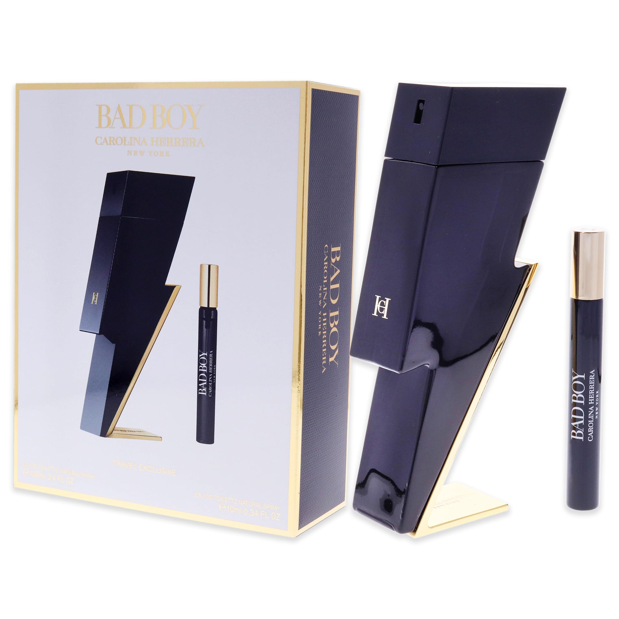 Carolina Herrera Bad Boy 2-Piece Travel Set for Men (3.4 Oz Eau De Toilette Spray + 0.34 Oz Eau De Toilette Spray)