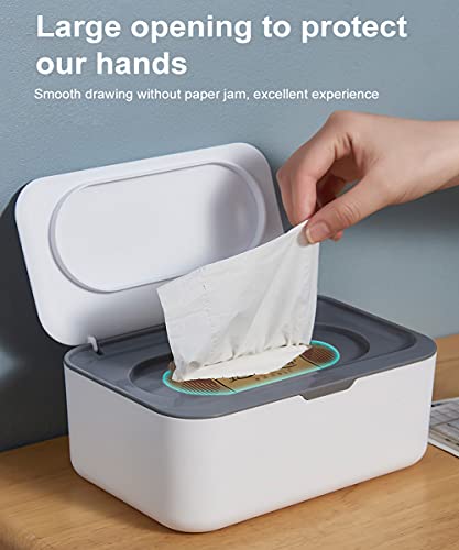 KOOMTOOM Wet Wipe Dispenser,Baby Napkin Storage Box Holder Container Dust-Proof Wet Tissue Box Wet Wipe Case Holder with Lid Keeps Wipes Fresh for Car, Home, Office (White Grey)