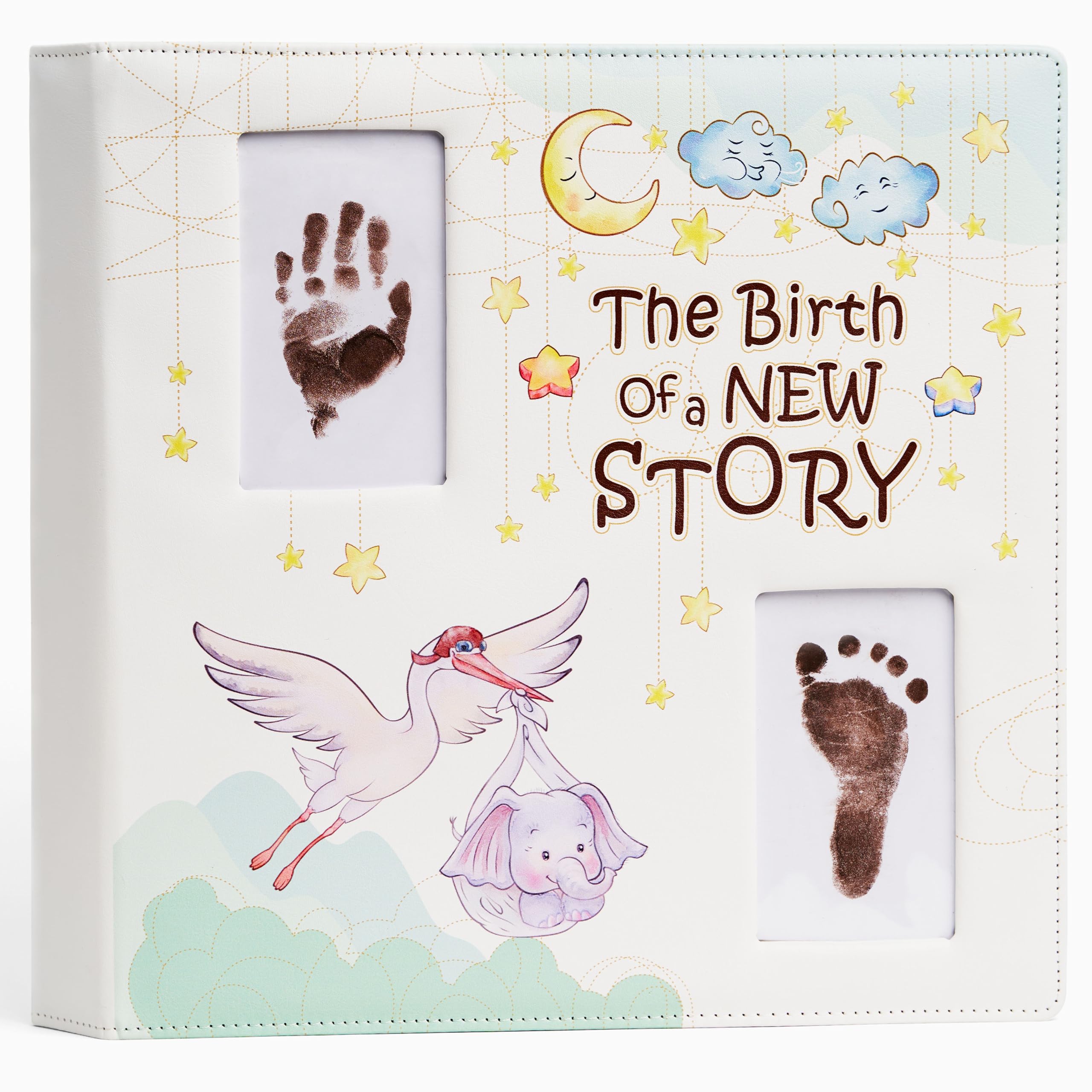 Keepsake Baby Memory Book Girl Boy – Timeless Leather-Bound Baby Milestone Book – Baby Book Keepsake Record First 5 Years – Gender Neutral Baby Scrapbook Album, Baby Album Journal Registry Search Gift