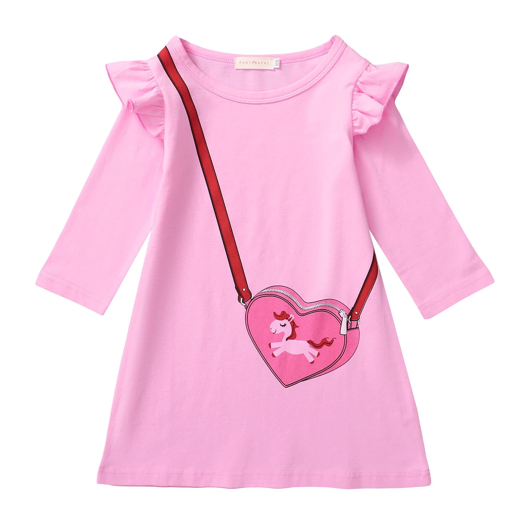 FANTANGPAI Toddler Girl Pink Heart Dress Long Sleeve Baby Girl Cotton Fall Outfit (Pink,8-9 Years)