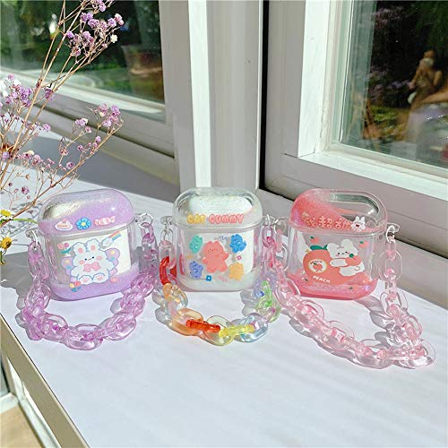 SGVAHY Cute AirPod Case for Apple AirPods 1&2 Kawaii Clear Liquid Sequins AirPod Case Cover Silicone Protective AirPod Case 1st 2nd Generation Wireless Charging Box with Color Chain (Bunny Peach)