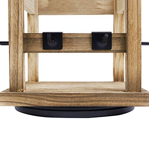 Ikee Design Natural Wood Rotating Jewelry Storage Display with 42 Hooks, Wooden Hanging Accessories Tower, Oak Color, 7.5" W x 7.5" D x 15.9" H