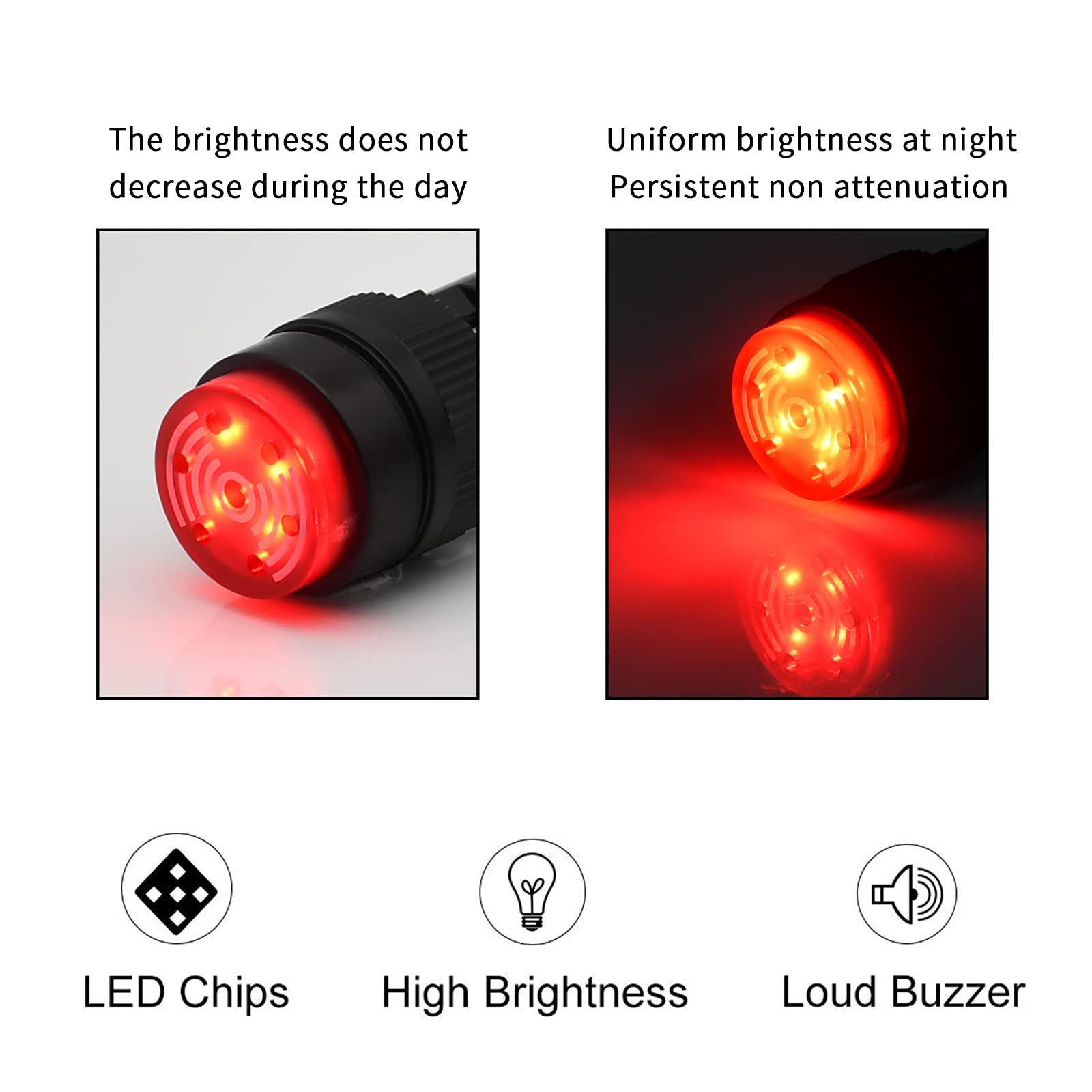 16MM Buzzer Red Indicator Light Lamp 24VDC LED Red 5/8" Installation Hole Alarm Signal Indicator Electrical Control Panel DIY 2Pcs (Red with Light,24VDC, Round)