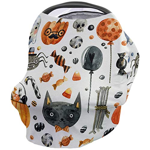 Nursing Cover Breastfeeding Scarf,Funny Halloween Cute Cartoon Pumpkin Spooky Ghost Baby Car Seat Covers for Newborns,Multi-use Cover Ups for Stroller High Chair Shopping Cart