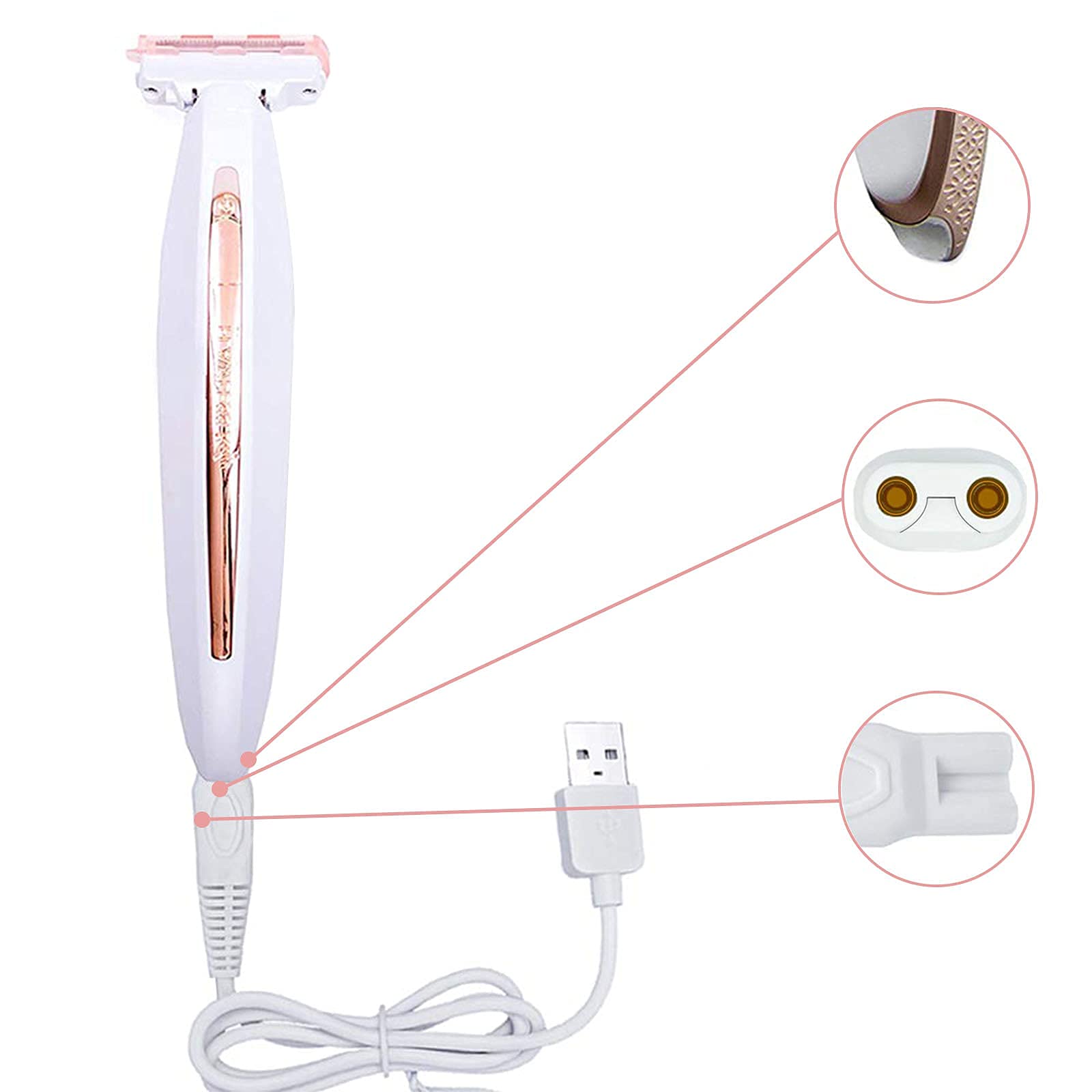 3PCS LinMei Razor Replacement Heads Compatible for Finishing Touch Flawless Body Rechargeable Ladies Shaver and Trimmer with USB Charger, 2 Cleaning Brush