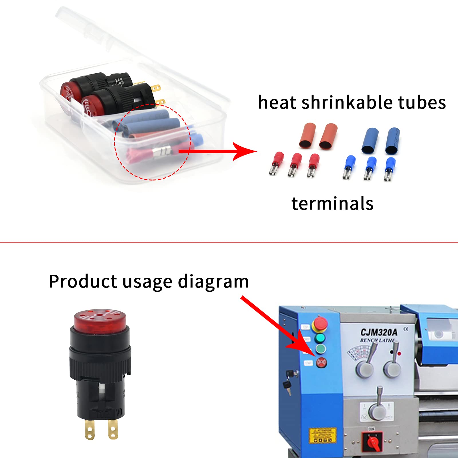 16MM Buzzer Red Indicator Light Lamp 24VDC LED Red 5/8" Installation Hole Alarm Signal Indicator Electrical Control Panel DIY 2Pcs (Red with Light,24VDC, Round)