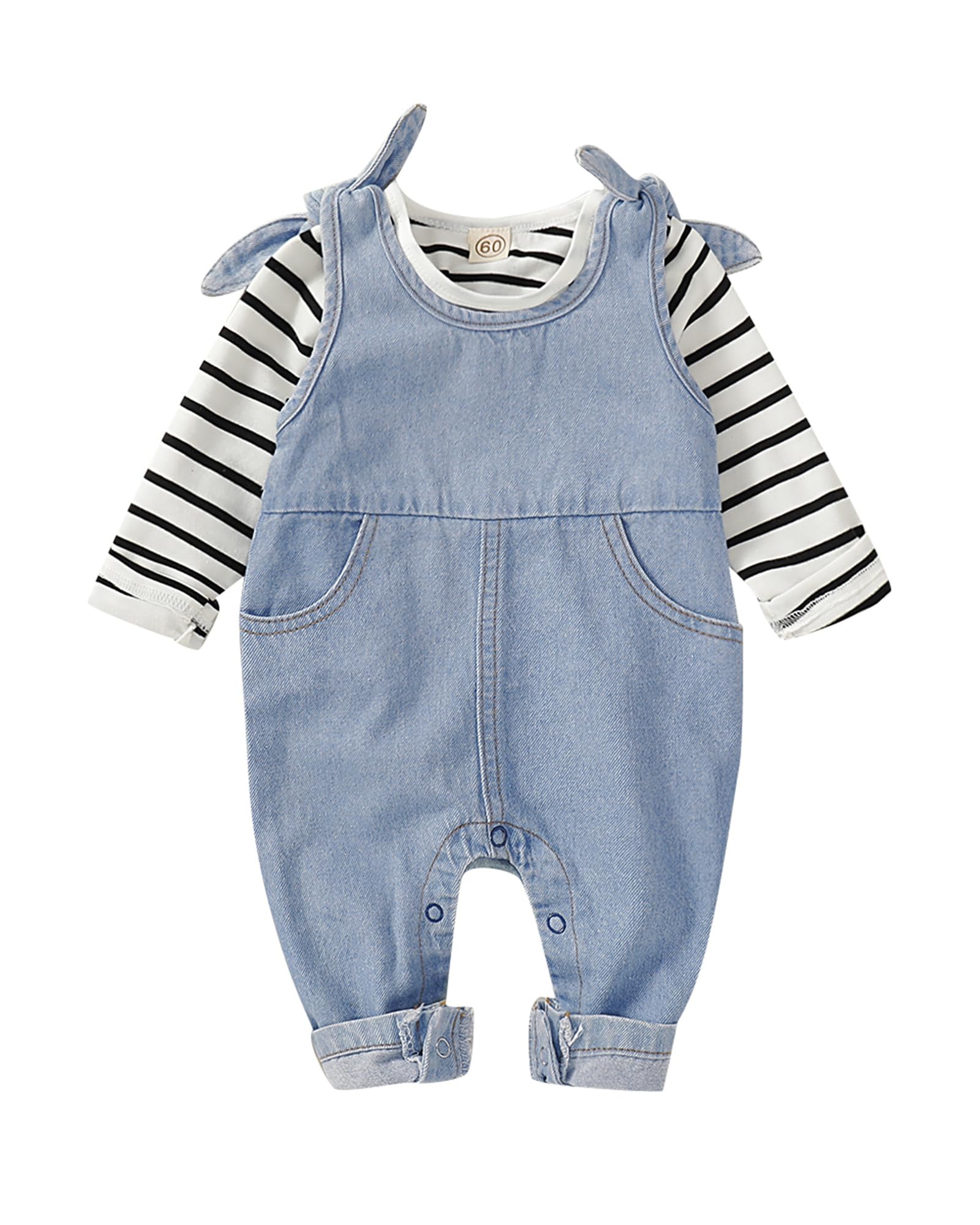 Newborn Baby Girl Clothes Infant Baby Fall Outfits Long Sleeve Stripe Shirt Denim Jumpsuit Romper Jean Overalls Baby Clothes 0-3 Months Unisex