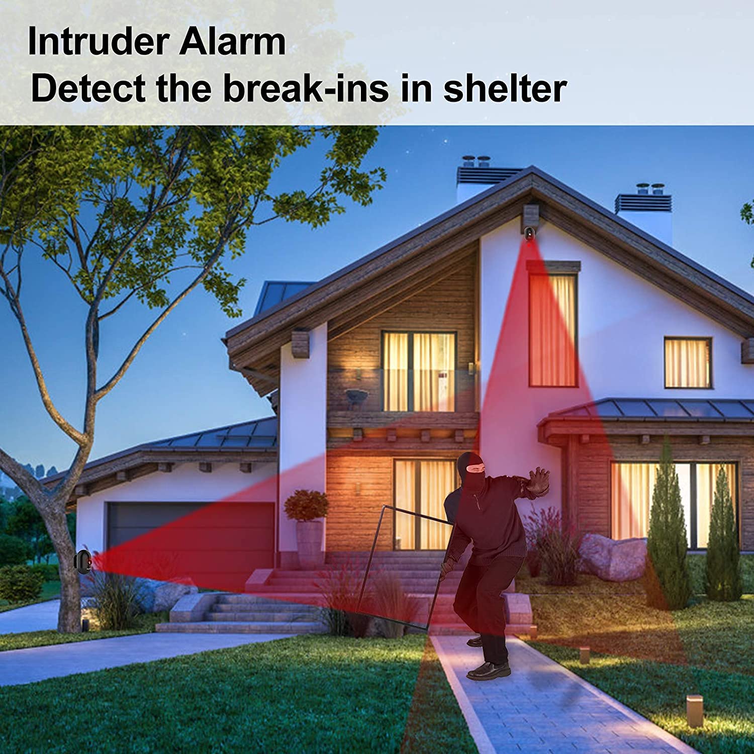 Driveway Alarm, Outdoor Waterproof Motion Sensor, Wireless Driveway Alarm System, 2 PIR Motion Detectors & 1 Receiver, Expandable House Alarm Systems for Home & Property