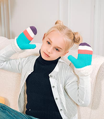 Arctic Paw Kids Gloves Winter Infant Mittens Boys Mittens Outdoor Sherpa Lined Winter Mitten Gloves Black Toddler Mittens, Stripe Mixed