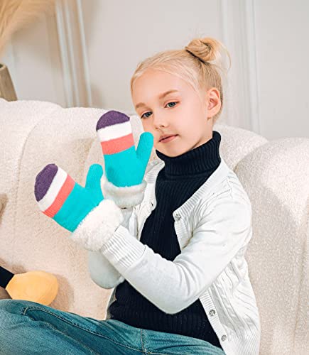 Arctic Paw Kids Gloves Winter Infant Mittens Boys Mittens Outdoor Sherpa Lined Winter Mitten Gloves Black Toddler Mittens, Stripe Mixed