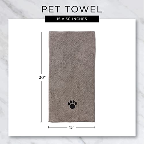 Bone Dry Pet Grooming Towel Collection Embroidered Absorbent Microfiber Drying Set, 15x30, Gray, 3 Count