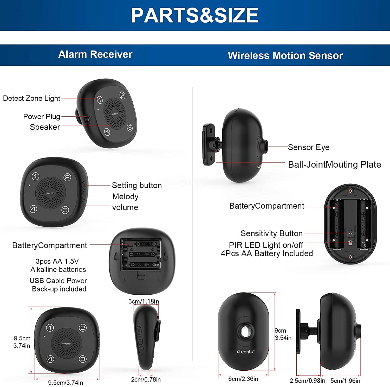 Driveway Alarm, Outdoor Waterproof Motion Sensor, Wireless Driveway Alarm System, 2 PIR Motion Detectors & 1 Receiver, Expandable House Alarm Systems for Home & Property