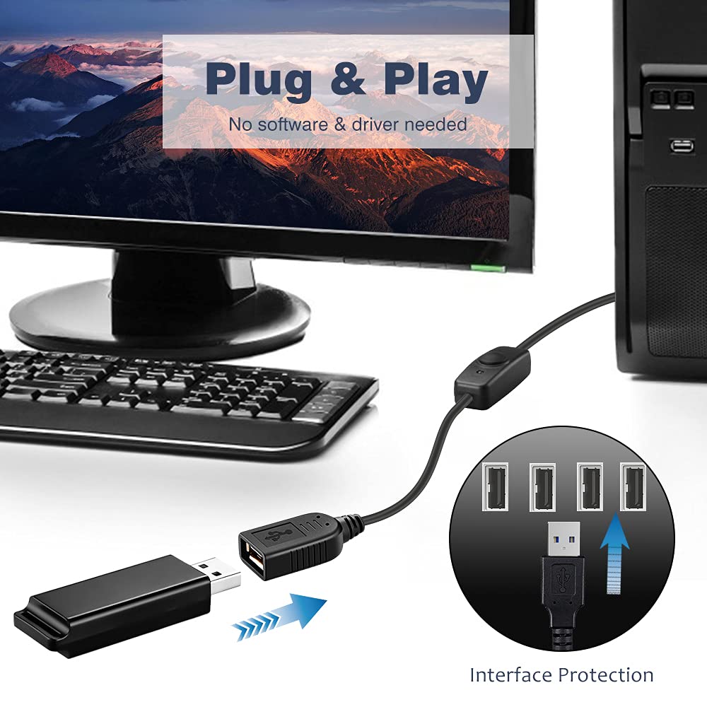 Onvian USB Power Switch, 2-Pack USB On/Off Switch Cable Supply Data and Power, USB Switch Cable Male to Female Cable for PC, TV, Car, USB Fan, LED Strips, etc