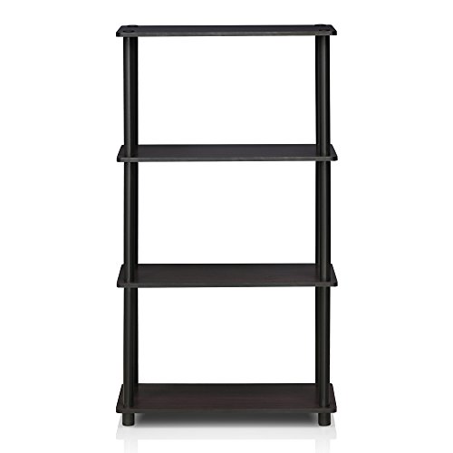 Furinno Turn-N-Tube 5 Tier Corner Display Rack Multipurpose Shelving Unit, 1-Pack, Dark Walnut & Turn-N-Tube 4-Tier Multipurpose Shelf Display Rack, Round Tubes, Dark Walnut