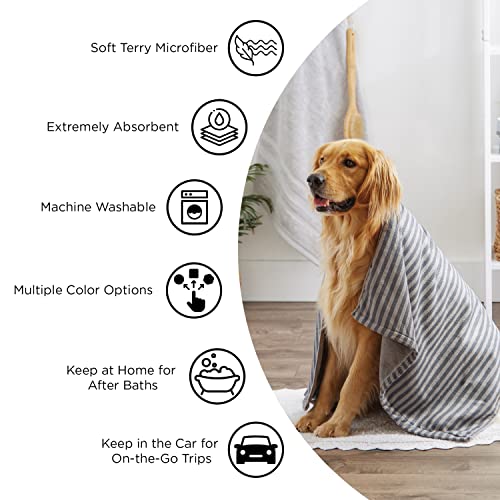 Bone Dry Pet Grooming Towel Collection Embroidered Absorbent Microfiber Drying Set, 15x30, Gray, 3 Count