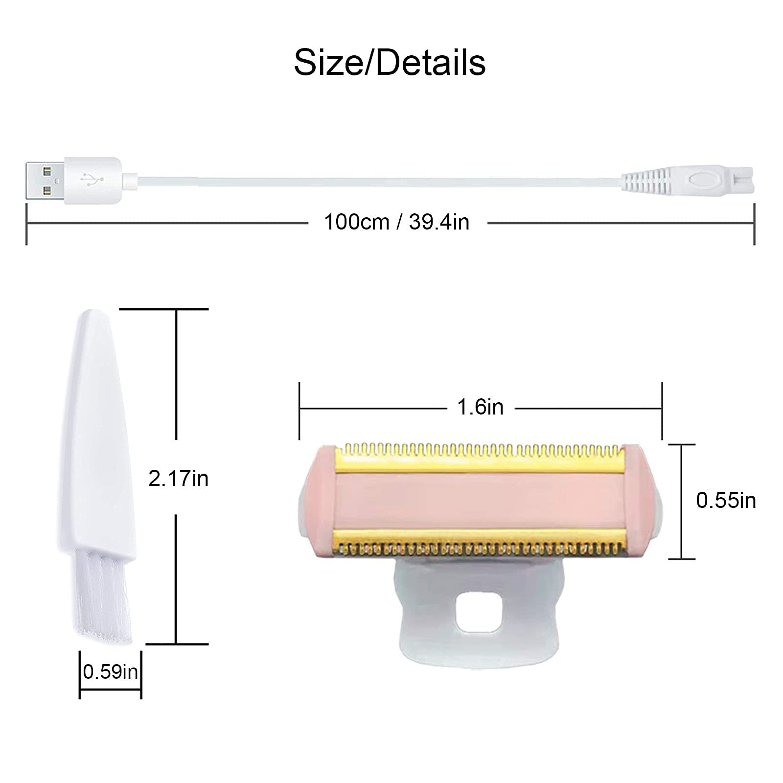 3PCS LinMei Razor Replacement Heads Compatible for Finishing Touch Flawless Body Rechargeable Ladies Shaver and Trimmer with USB Charger, 2 Cleaning Brush