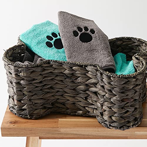 Bone Dry Pet Grooming Towel Collection Embroidered Absorbent Microfiber Drying Set, 15x30, Gray, 3 Count