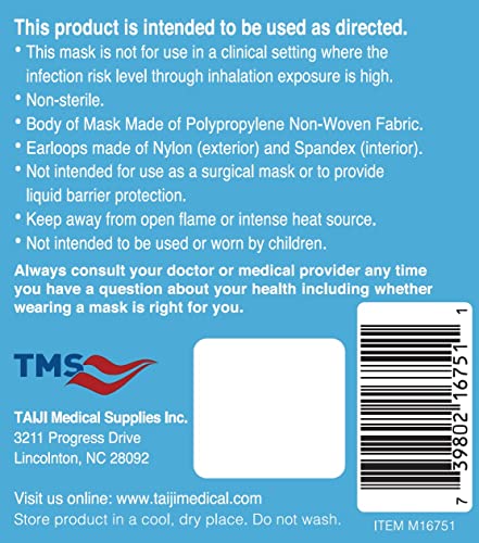 TMS Consumer Series 3-Layer Face Mask, F3502 Tested 96%, Disposable, Single-Use, 50-Count, Made in USA, Breathable, Soft, Hypoallergenic, Premium Meltblown, Latex-free