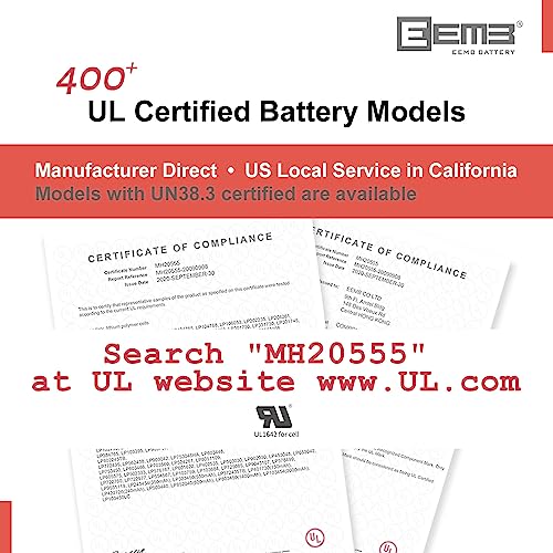 EEMB Lithium Polymer Battery 3.7V 1900mAh 604765 Lipo Rechargeable Battery Pack with Wire JST Connector for Speaker and Wireless Device- Confirm Device & Connector Polarity Before Purchase