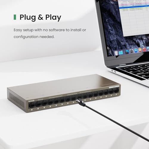Tenda TEG1016M, 16 Port Gigabit Switch, Unmanaged Ethernet Switch with Traffic Optimization, Plug & Play, Fanless & Metal Design Network Switch, Limited Lifetime Protection