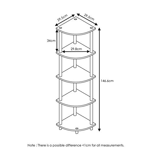 Furinno Turn-N-Tube 5 Tier Corner Display Rack Multipurpose Shelving Unit, 1-Pack, Dark Walnut & Turn-N-Tube 4-Tier Multipurpose Shelf Display Rack, Round Tubes, Dark Walnut