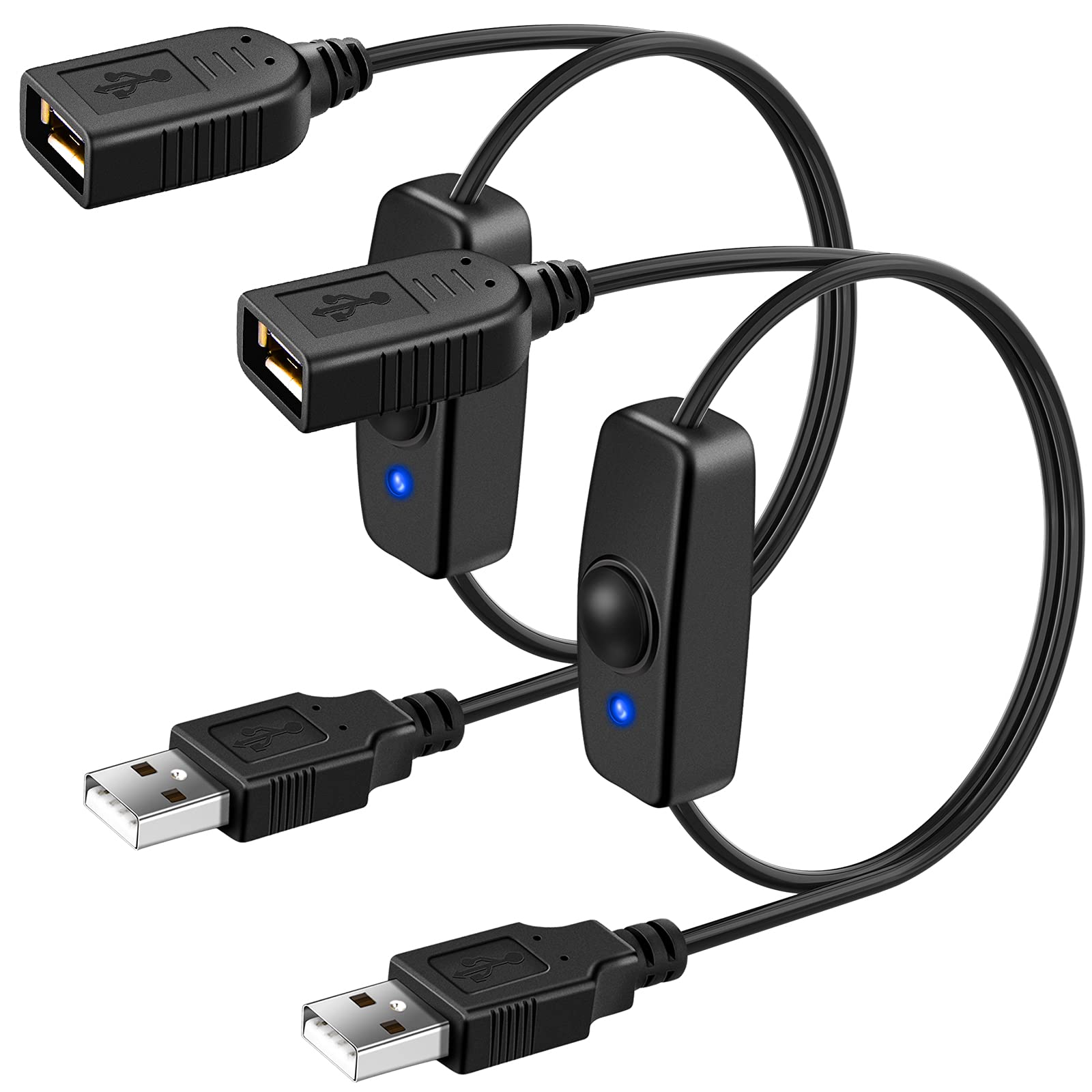Onvian USB Power Switch, 2-Pack USB On/Off Switch Cable Supply Data and Power, USB Switch Cable Male to Female Cable for PC, TV, Car, USB Fan, LED Strips, etc