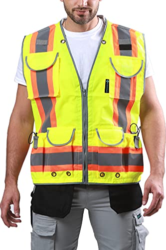 Kolossus Safety Vest for Men High Visibility Reflective Construction Tactical Vest (Yellow, X-Large)